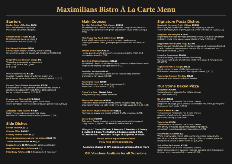Bistro Menu – Maximilians Bistro