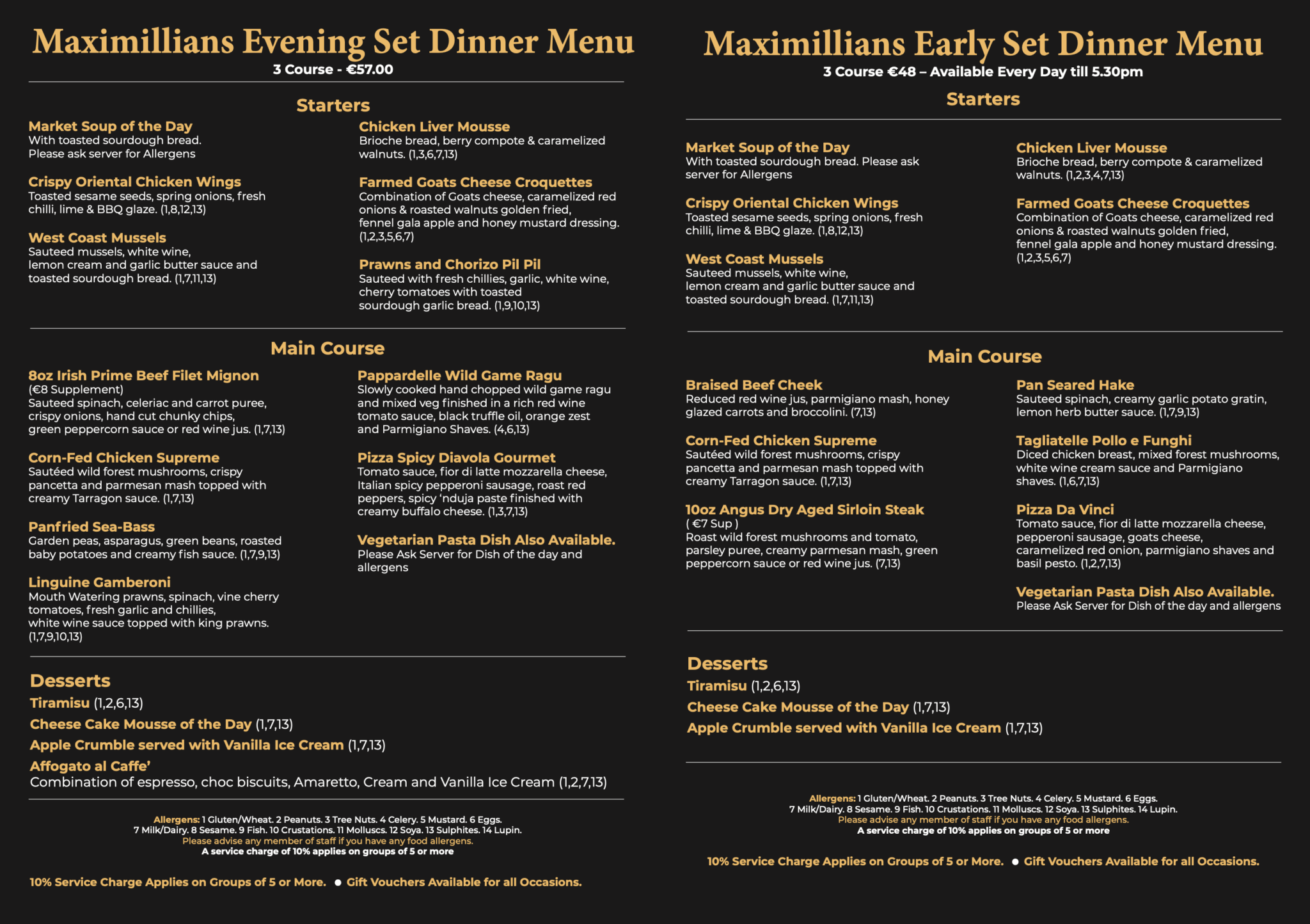 Set Dinner Menu – Maximilians Bistro