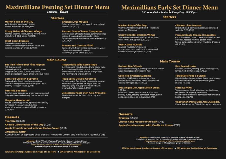 Set Dinner Menu – Maximilians Bistro
